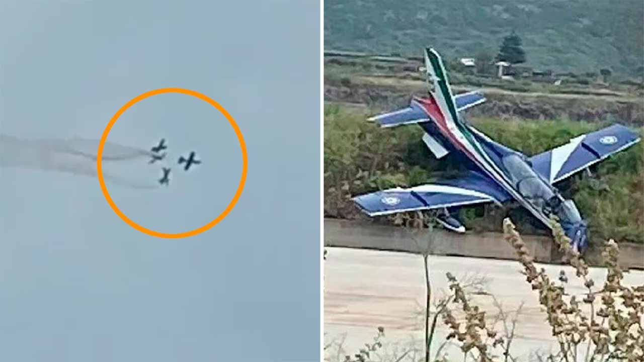 Video: Tre jetflygplan från Frecce Tricolori kolliderar i luften under uppvisning på ön ...