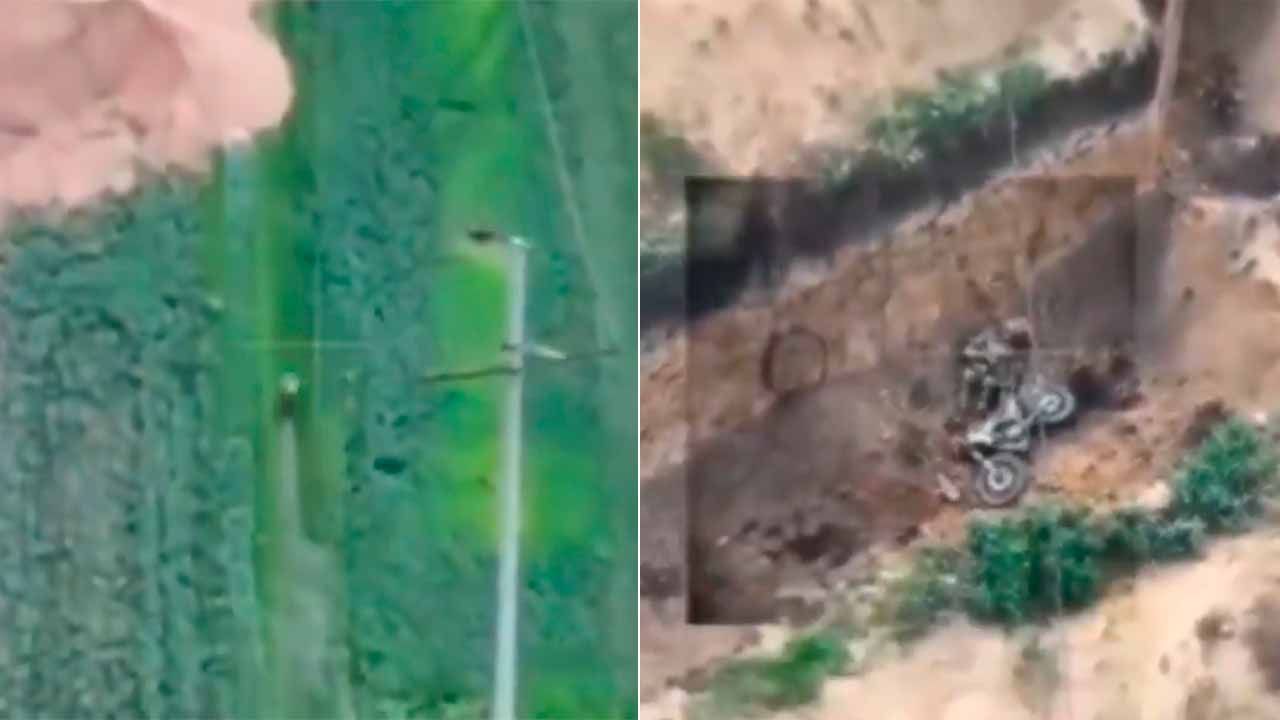 Drone video shows Russian soldier failing to jump anti-tank ditch with ...