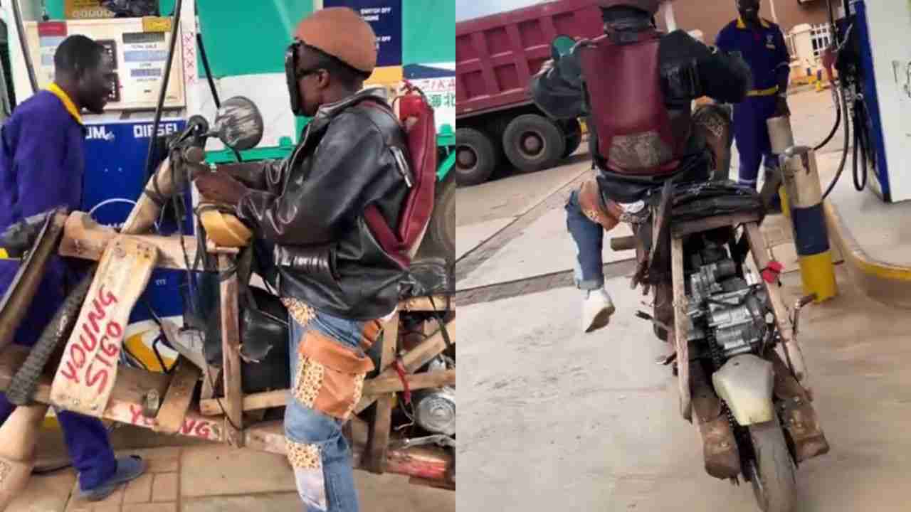 Man builds functional wooden motorcycle and goes viral while fueling it ...