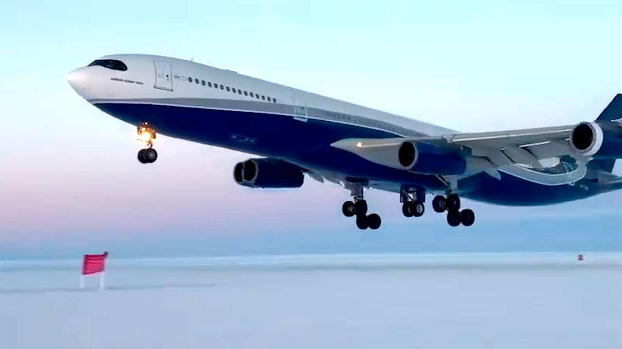 Video shows what it’s like to land an Airbus A340 on an ice runway in ...